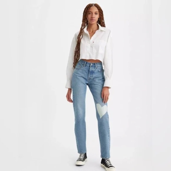 Levi's | Jeans | Levis Blue Straight Leg Jeans With Heart Accent | Poshmark